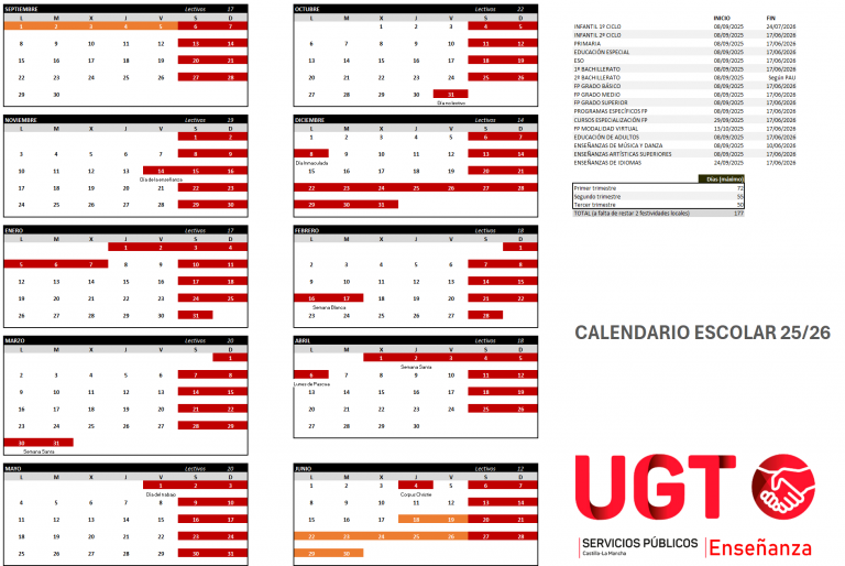 Publicada la Orden del CALENDARIO ESCOLAR 25/26 – Enseñanza UGT ...