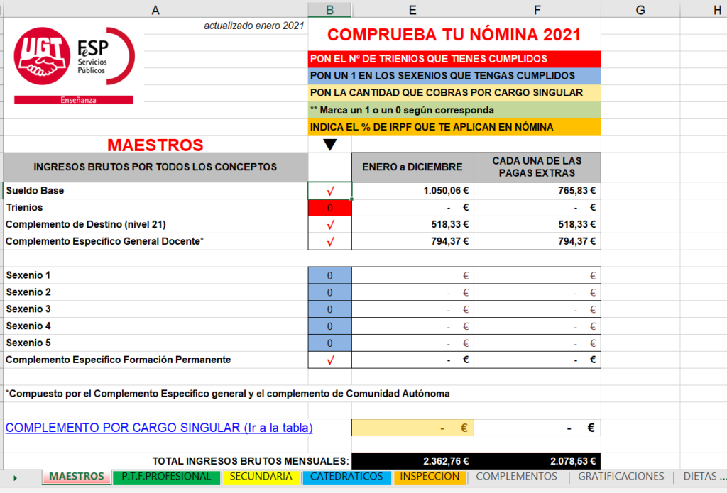 Retribuciones 2021: Guía informativa (pdf). Comprueba tu nómina (Excel) – Enseñanza FeSP-UGT CLM